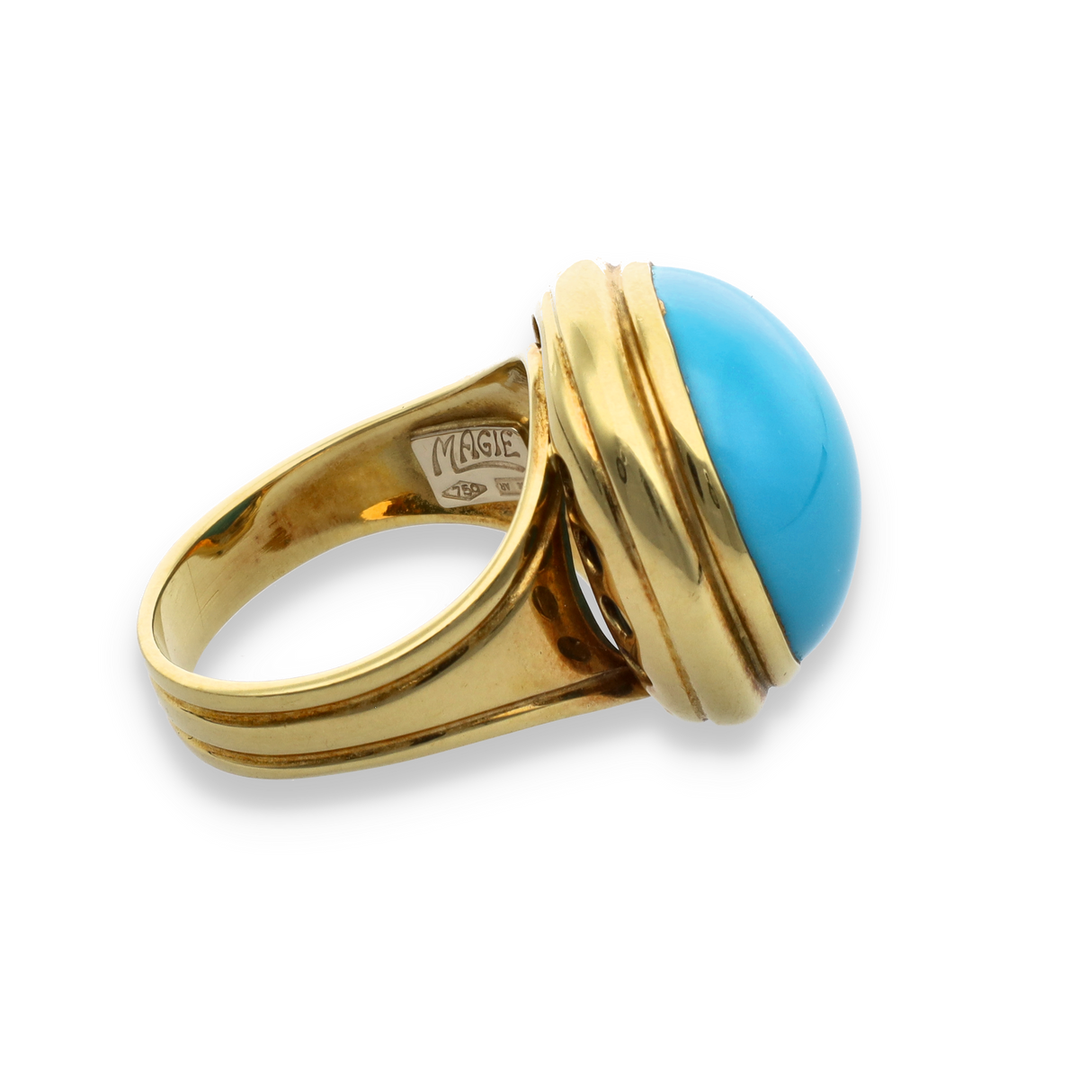 Anello in oro giallo 18 kt con pasta di turchese